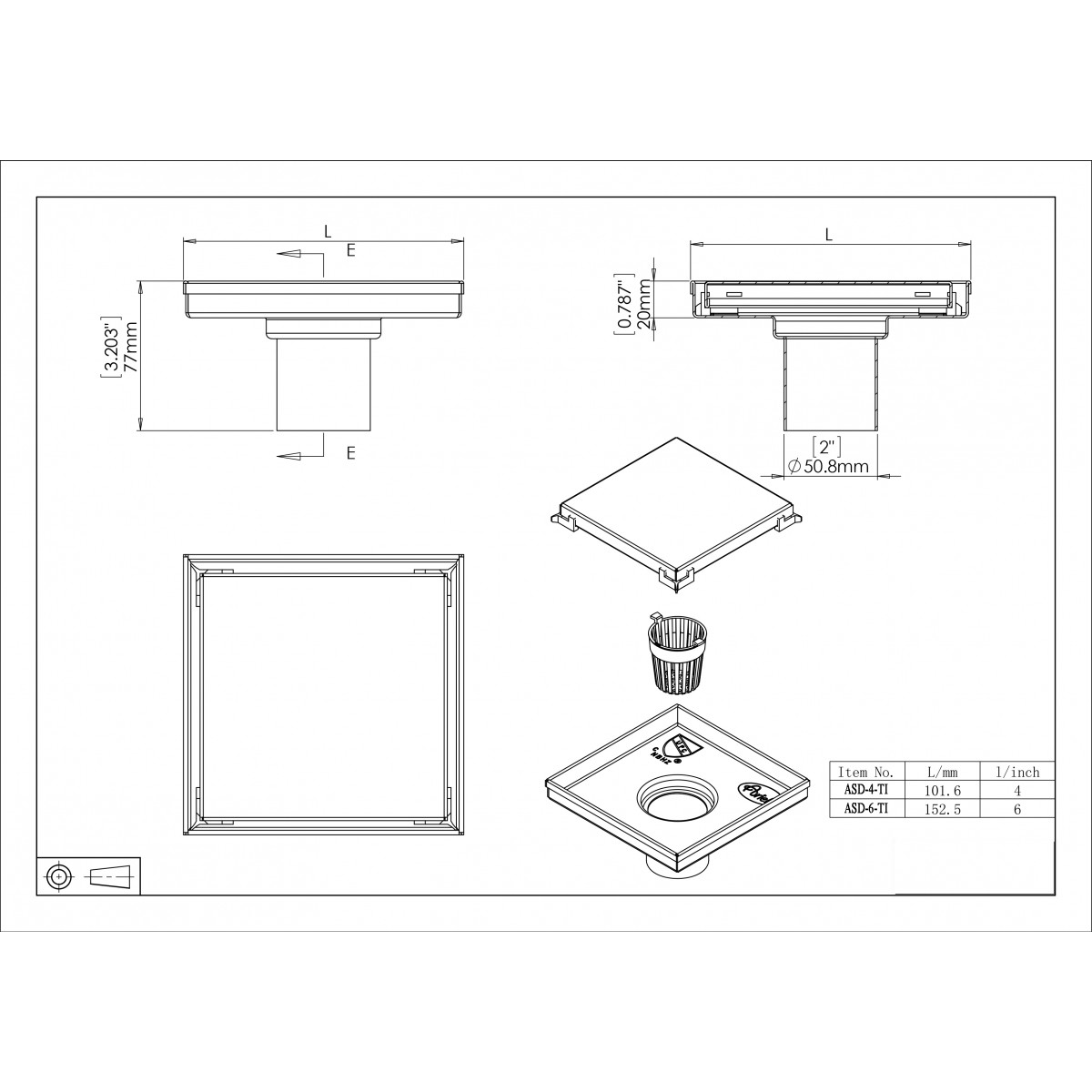 Shower Square Drain 6 Inch – 2 IN 1 Reversible Tile Insert & Flat Grate ...
