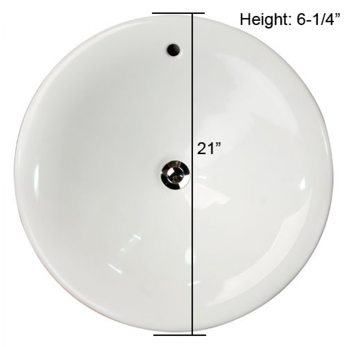 Round Porcelain Ceramic Countertop Bathroom Vessel Sink - 21 x 6-1/4 Inch