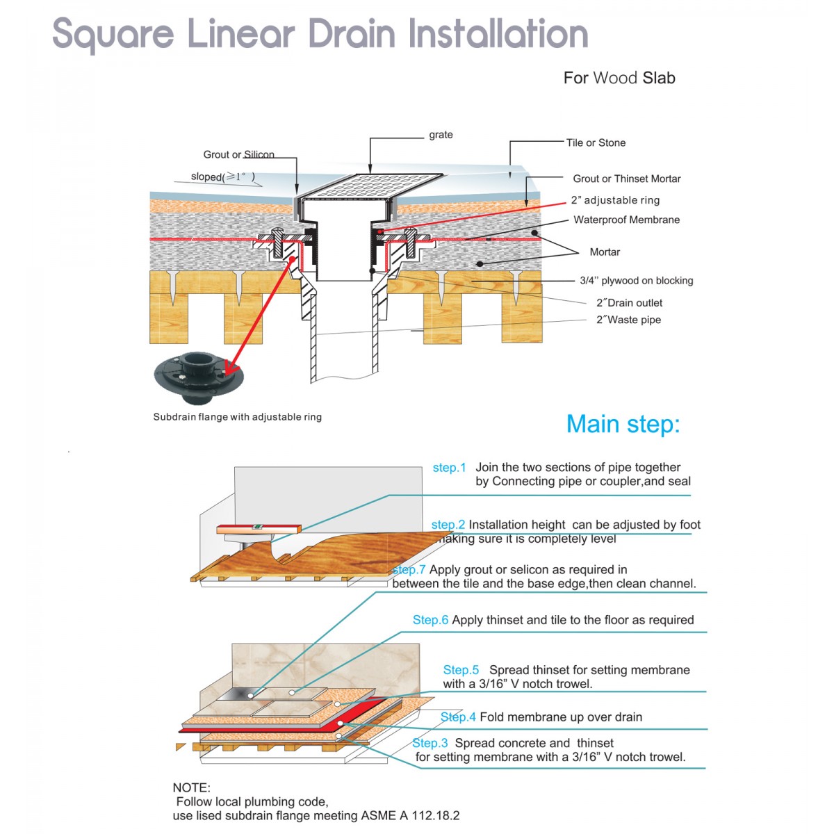 Shower Square Drain 6 Inch – 2 IN 1 Reversible Tile Insert & Flat Grate ...