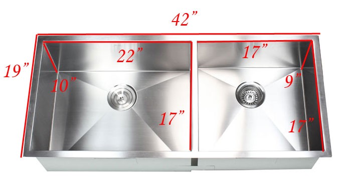 42 Inch Stainless Steel Undermount 60/400 Double Bowl Kitchen Sink Zero ...