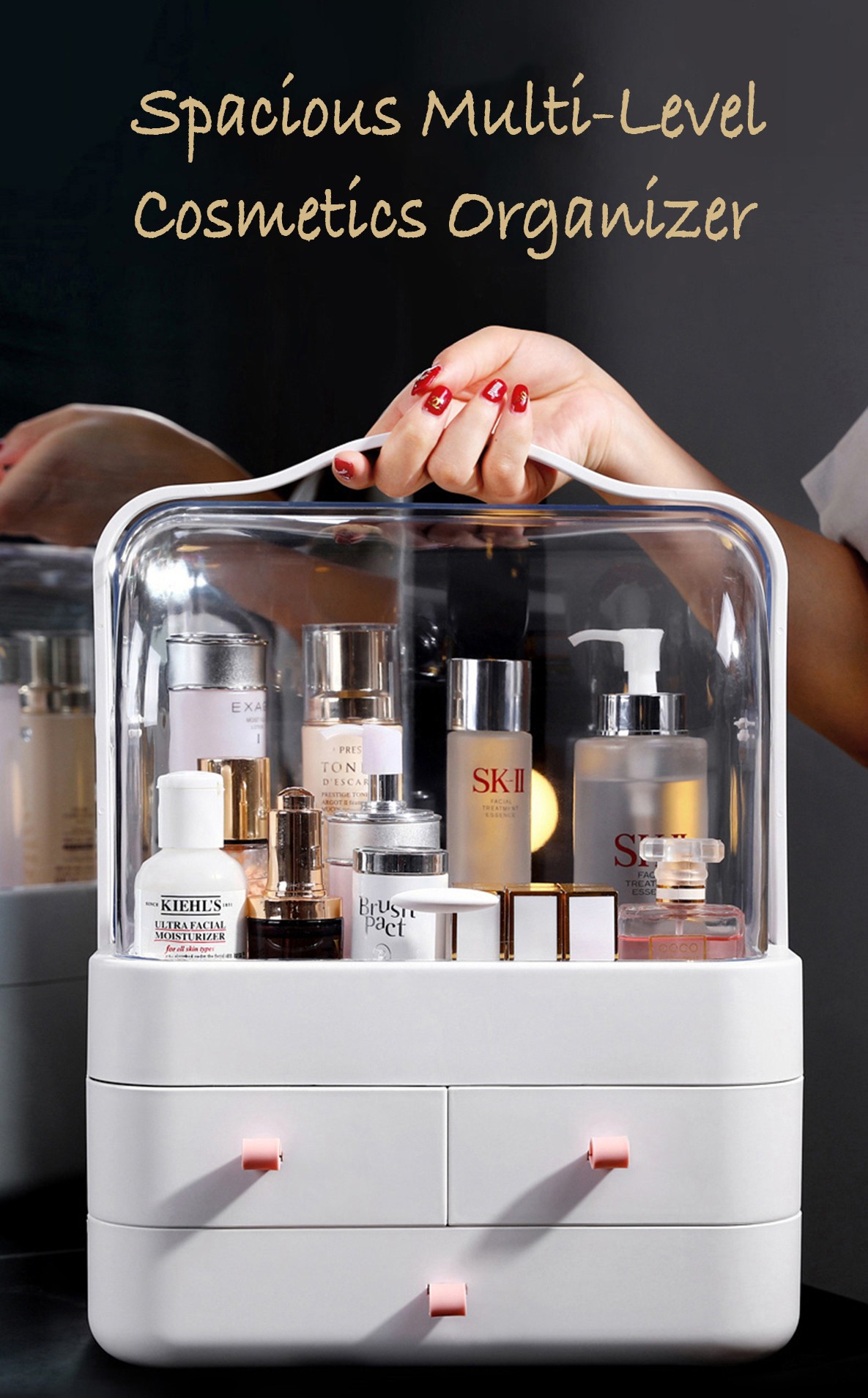 CozyBlock Small Makeup Container Storage Box in White, Cosmetic Display ...